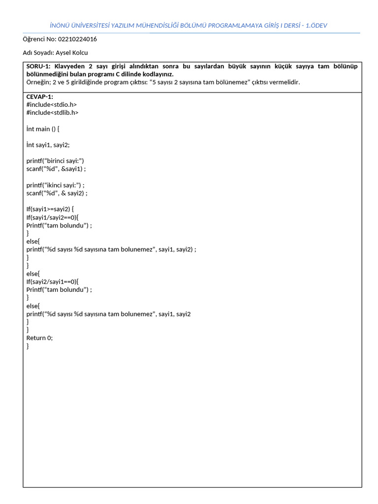 Aysel Kolcu Odev1 | PDF