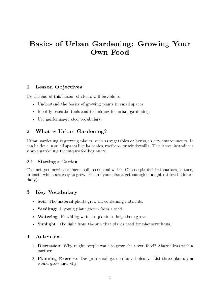 Basics of Urban Gardening - Growing Your | PDF