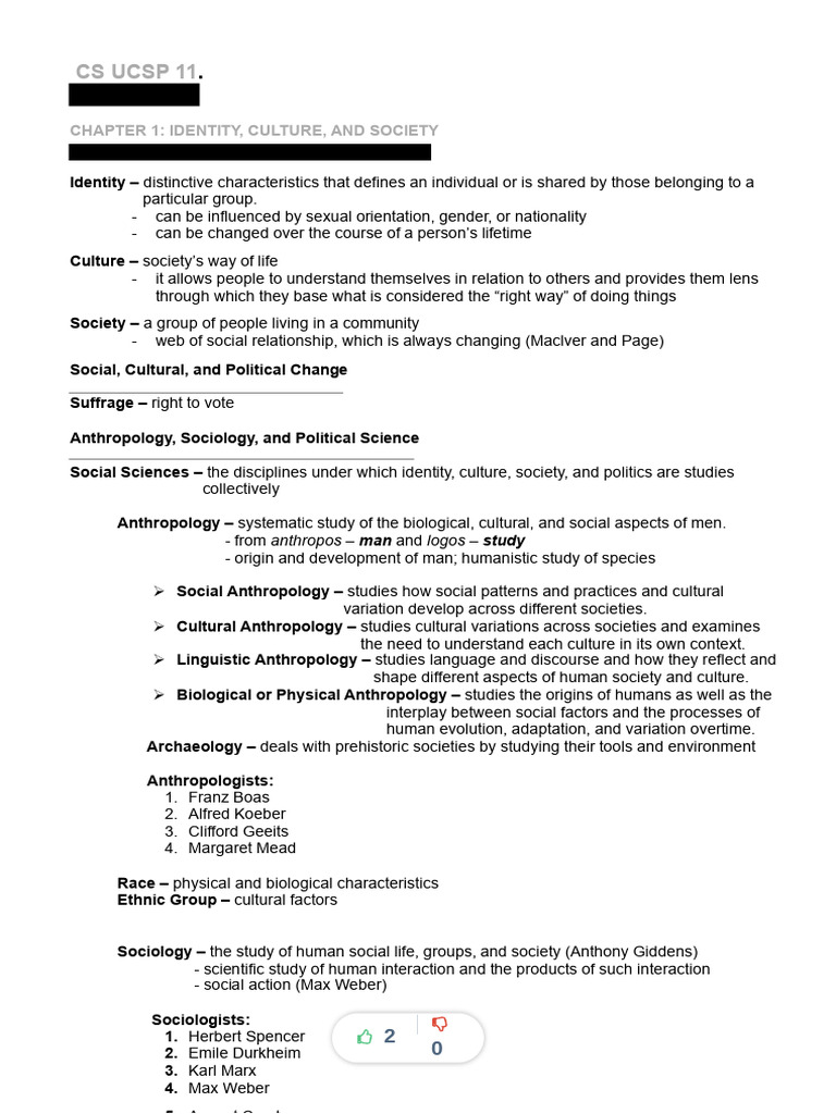 Lecture Notes On Understanding Culture Society and Politics Kto12 | PDF ...