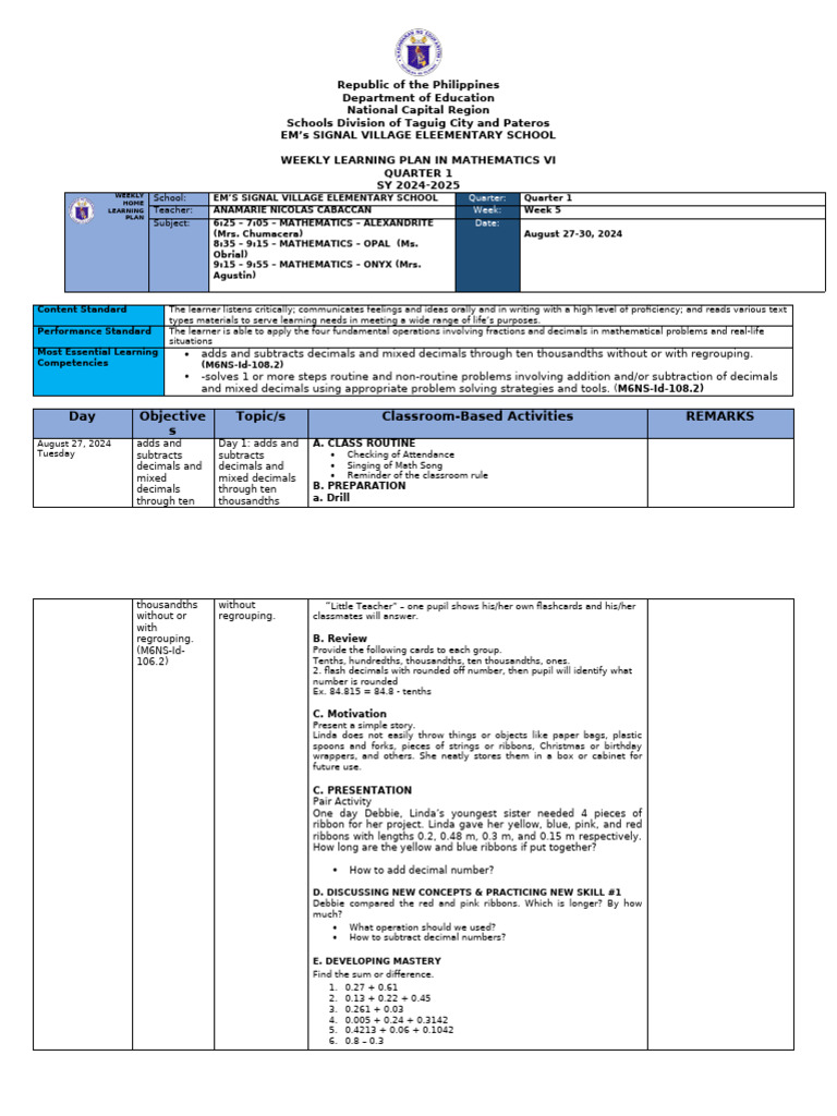 Math6 q1 w5 Ancabaccan | PDF | Learning