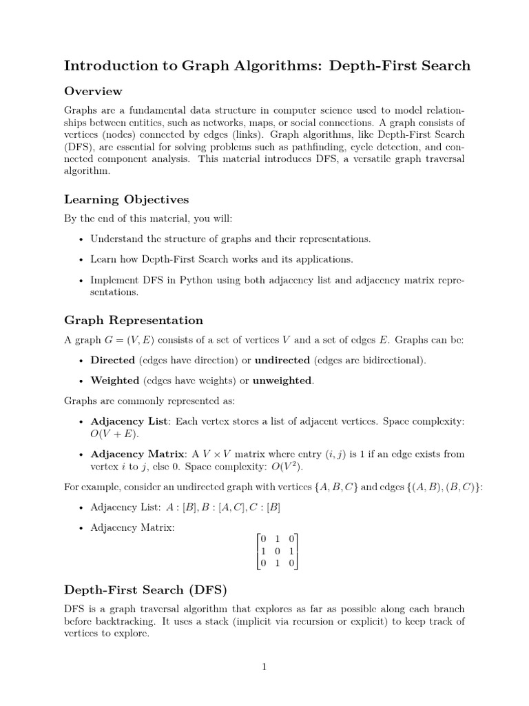 Introduction To Graph Algorithms: Depth-First Search: G V, E V E | PDF | Vertex (Graph Theory ...