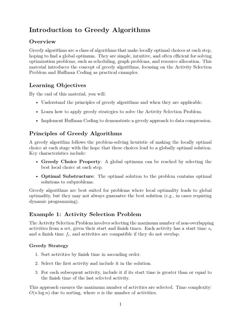 Greedy Algorithms: Activity Selection & Huffman Coding | PDF | Mathematical Optimization ...