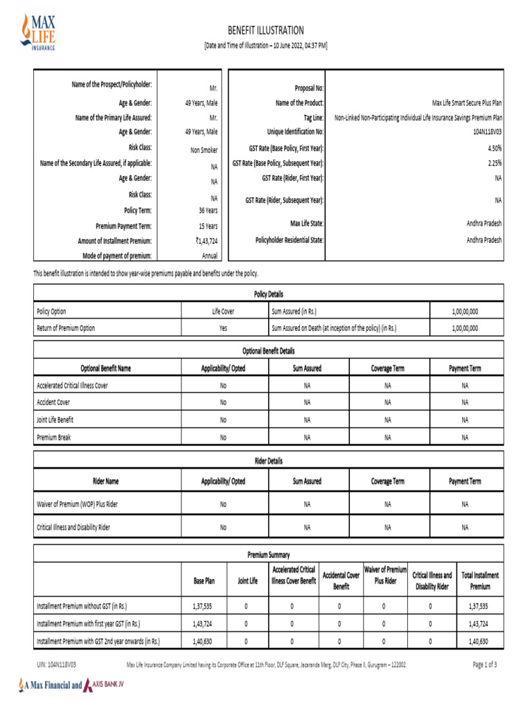 Max Life Smart Secure Plus Plan Illustration | PDF | Insurance | Life ...