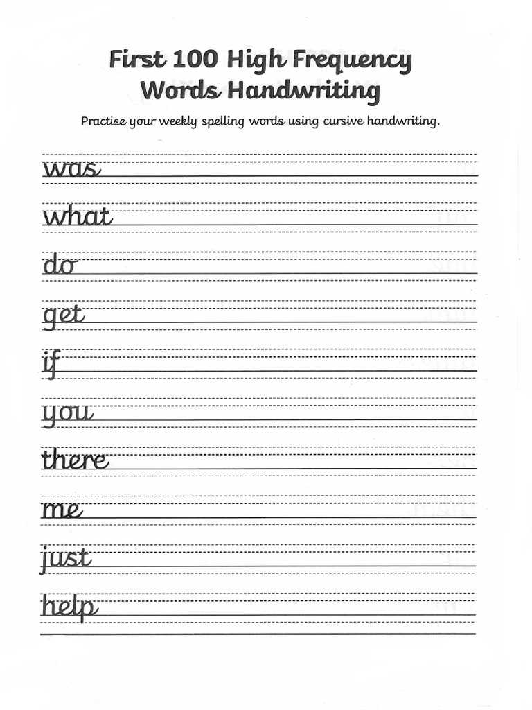 First 100 High Frequency Words Handwriting | PDF