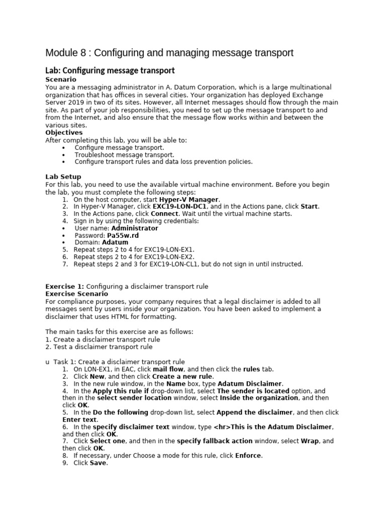 Module 8 Configuring and Managing Message Transport | PDF | Hyper V | Password