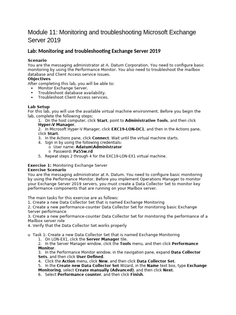 Module 11 Monitoring and Troubleshooting Microsoft Exchange Server 2019 | PDF | Microsoft ...