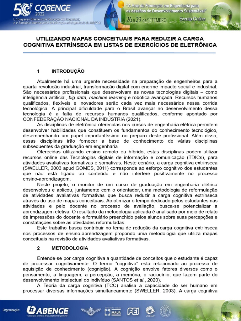 Utilizando Mapas Conceituais para Reduzir A Carga Cognitiva Extrínseca em Listas de Exercícios ...