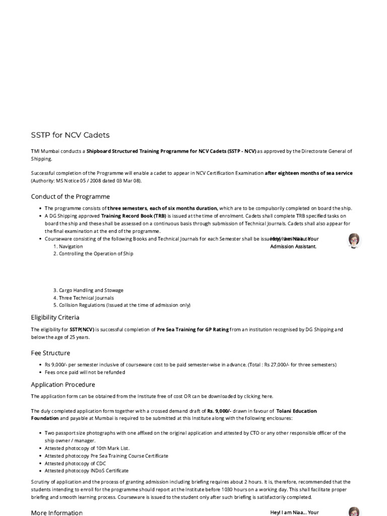 SSTP For NCV Cadets - Tolani Maritime Institute | PDF