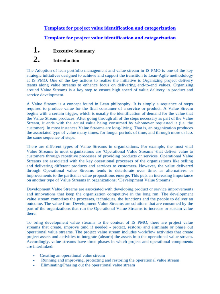 Template For Project Value Identification and Categorization Final ...