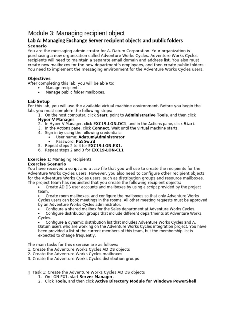 Module 3 Managing Recipient Object | PDF | Active Directory | Email Address