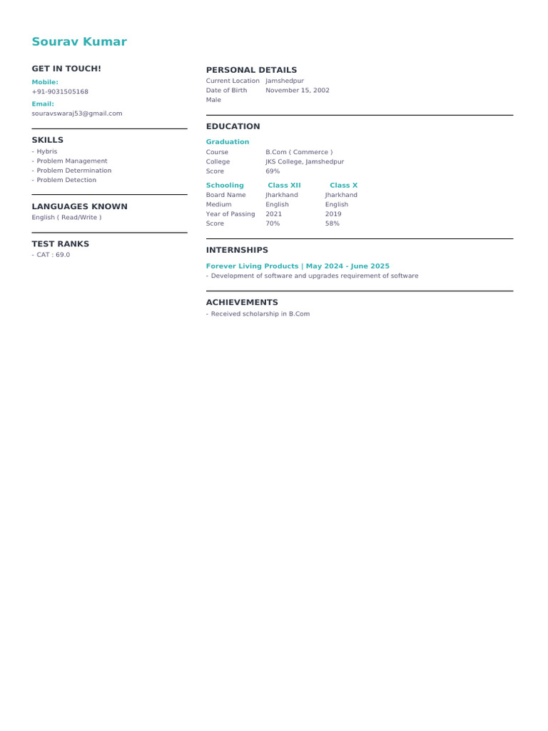 Sourav Kumar Resume | PDF