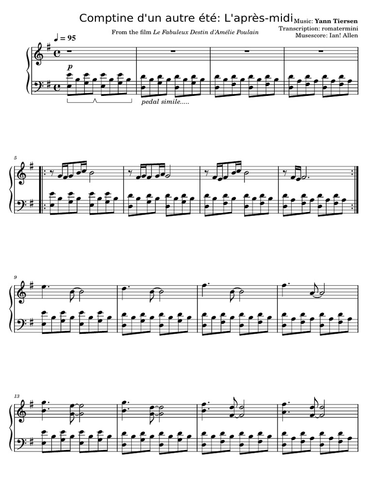Comptine Dun Autre Ete Lapres Midi Yann Tiersen Pdf