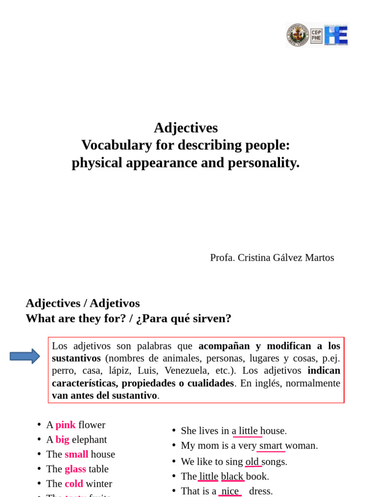 Adjectives, Describing People | PDF | Grammar | Syntax