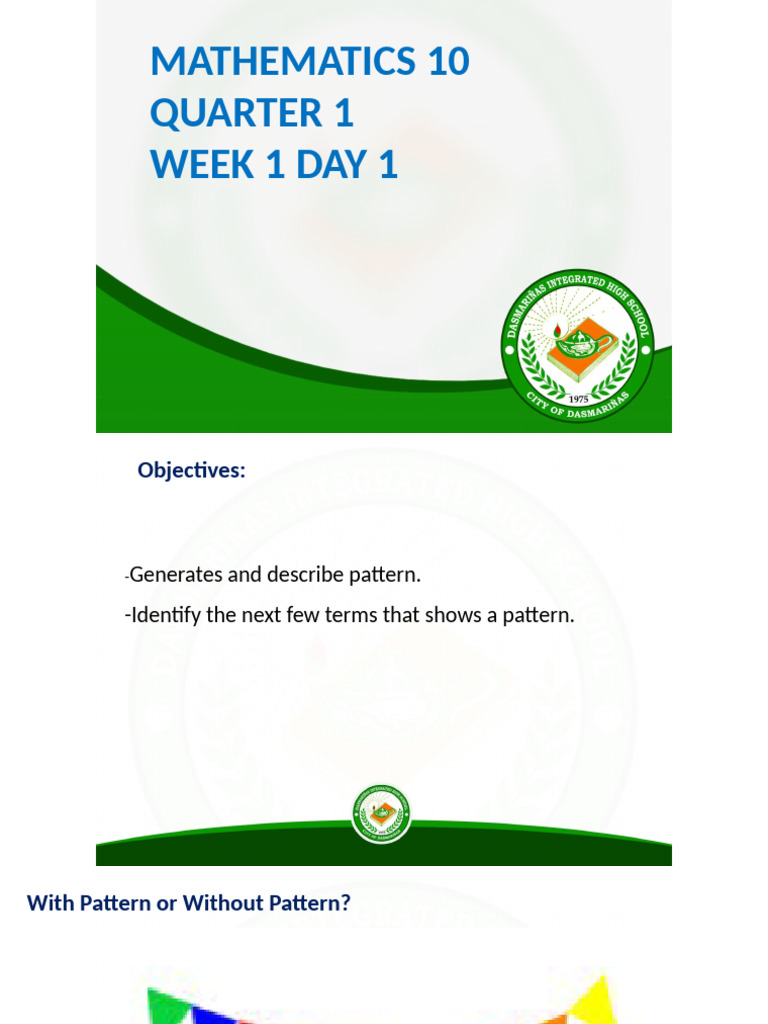 First Quarter Week 1 Day 1 2025 | PDF | Sequence | Mathematical Objects