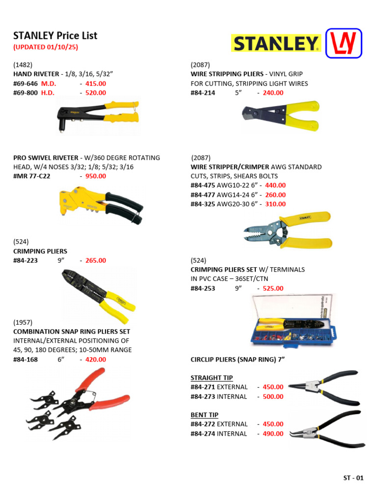 Stanley Tools Price List 2025 PDF | PDF | Tools | Metalworking