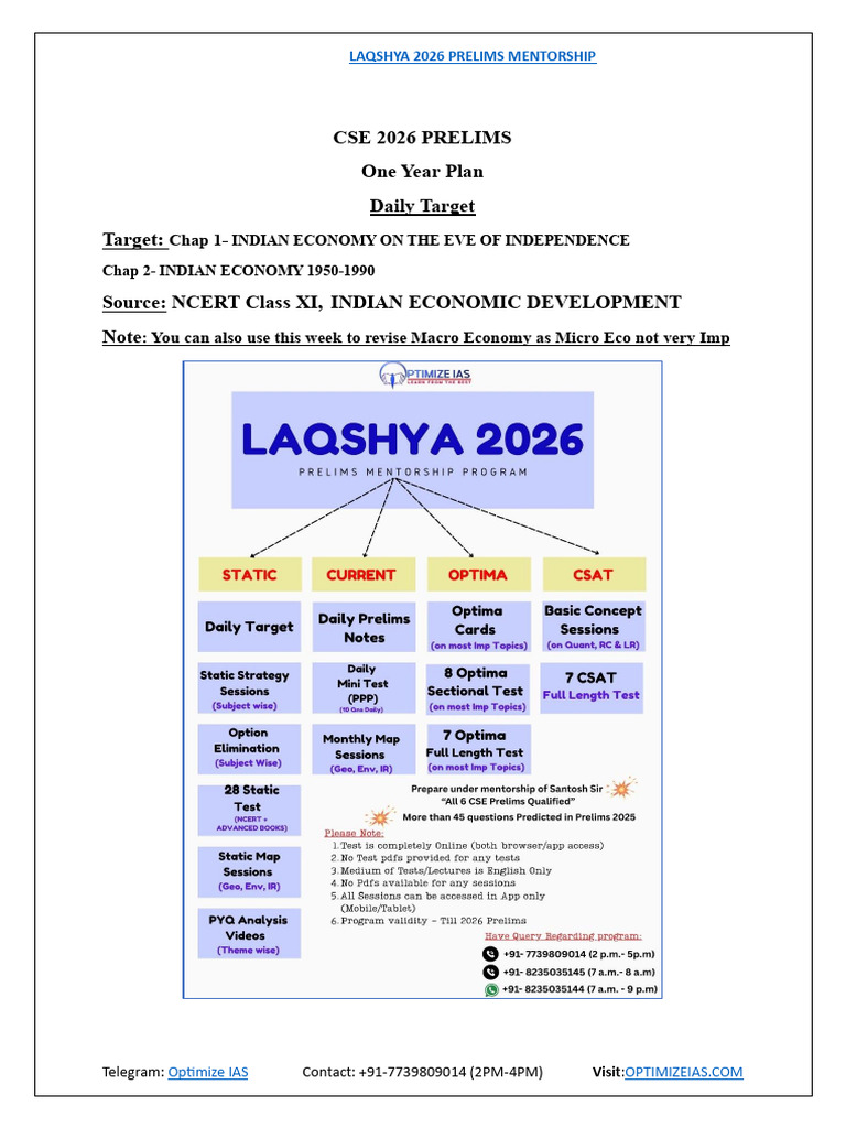 LAQSHYA 2026 Prelims Mentorship Program | PDF