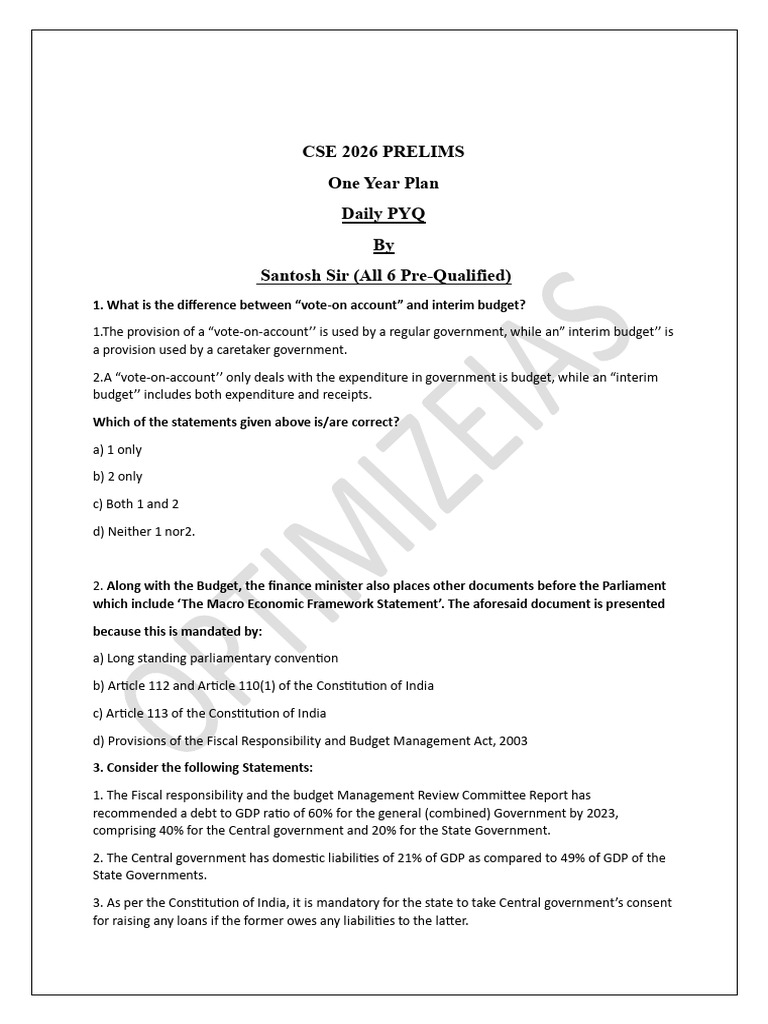 Cse 2026 Prelims Daily Pyq Fiscal Policy - 1 | PDF