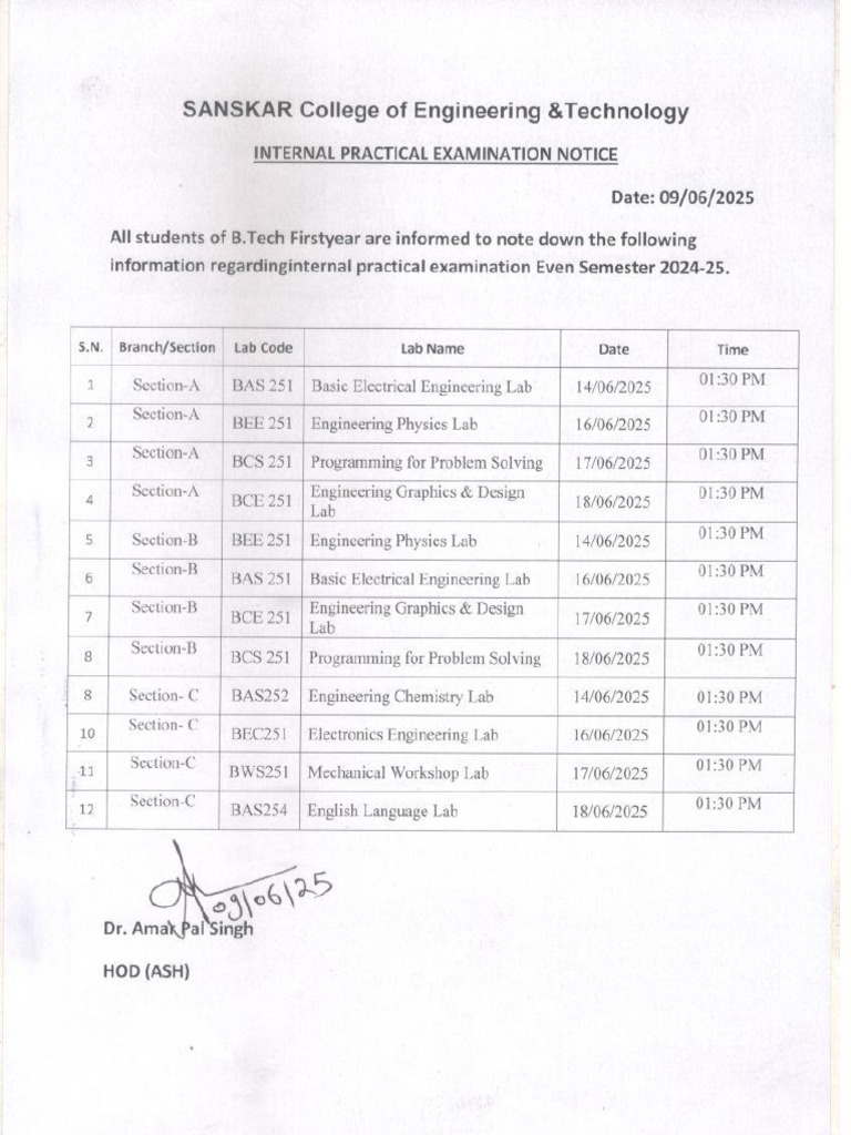 Internal Practical Examination Notice Evem Sem 2024-25 | PDF