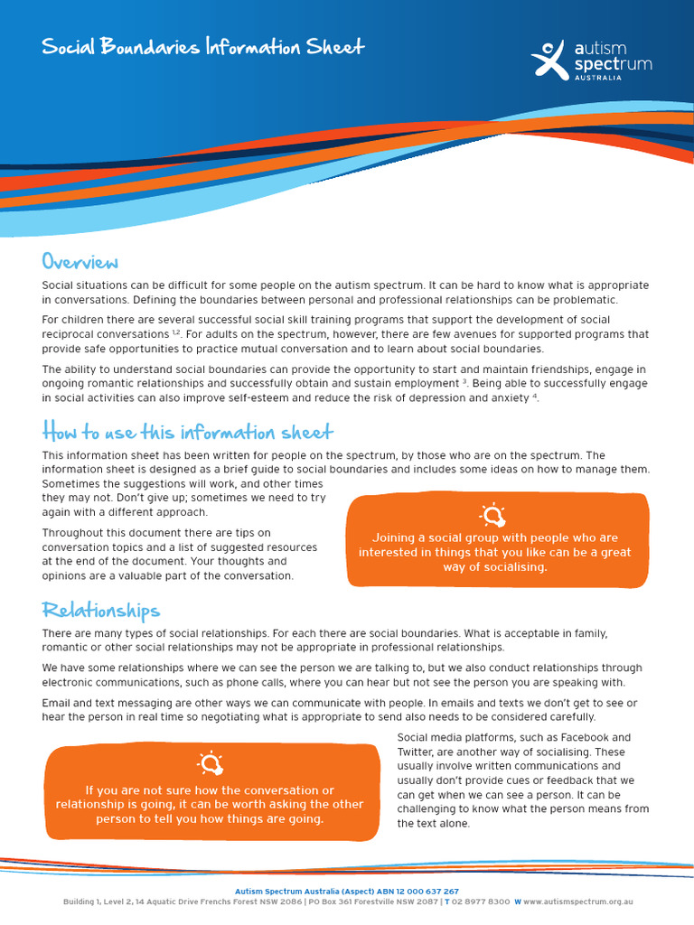 Autismo Social Boundaries Information Sheet | PDF | Autism | Communication