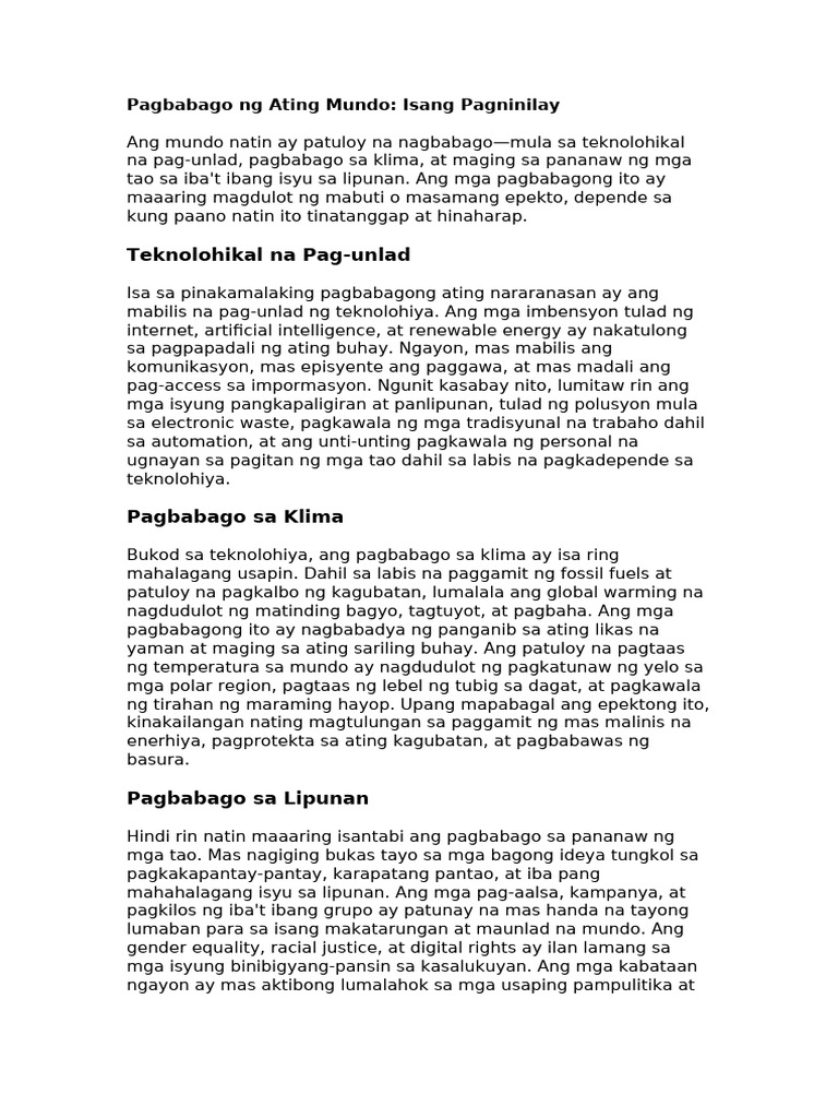 Pagbabago NG Ating Mundo | PDF