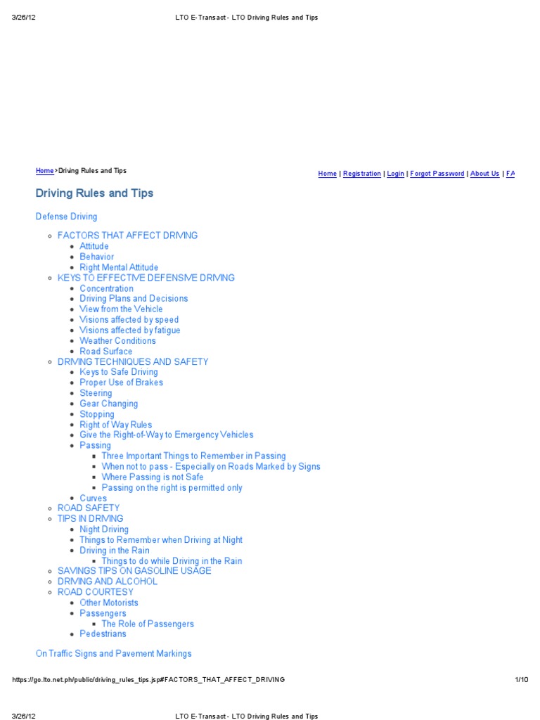 LTO Defensive Driving Guidelines | PDF | Traffic | Driving
