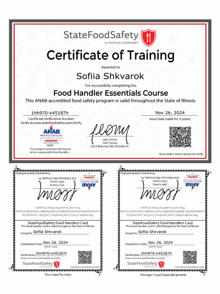 Illinois Food Handlers Card | PDF