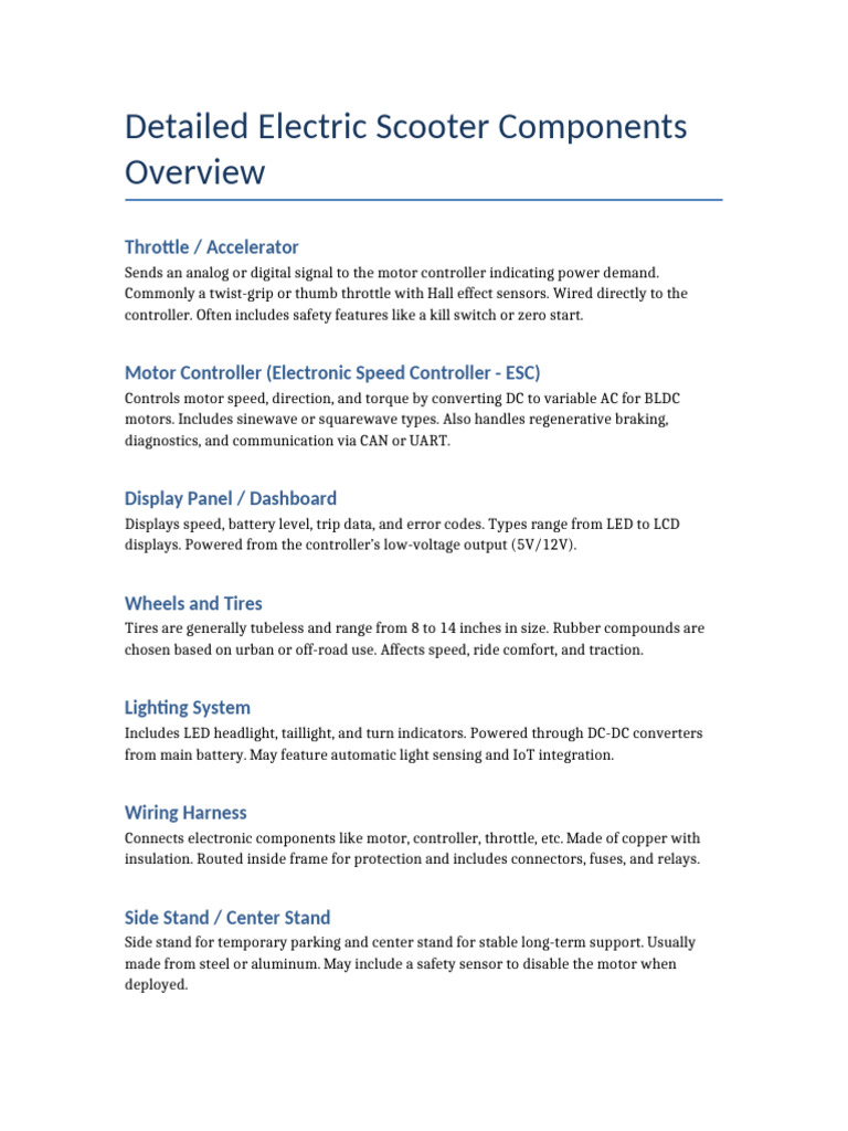 Electric Scooter Components Detailed | PDF