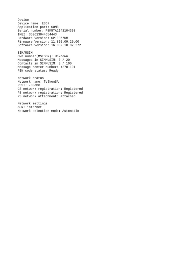Huawei E367 3G USB Modem Stats | PDF