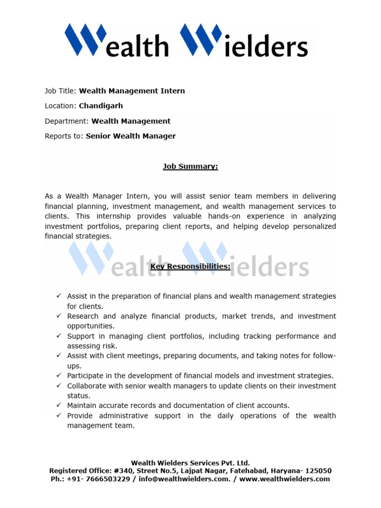 Wealth Management Intern Job Description | PDF | Investment Management ...