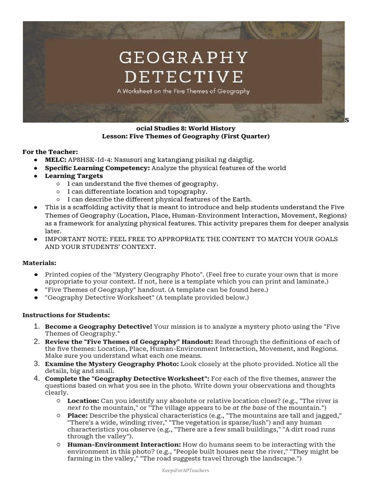 Five Themes of Geography Activity | PDF | Geography | Cognition