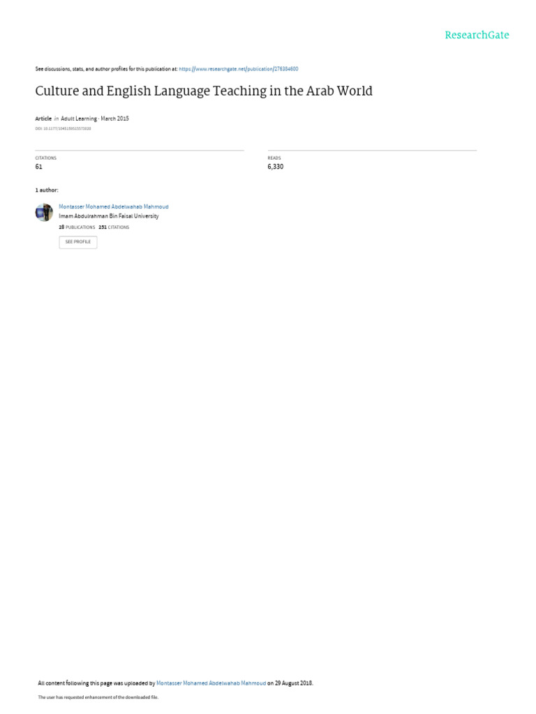 Culture and English Language Teaching in The Arab World | PDF | English ...