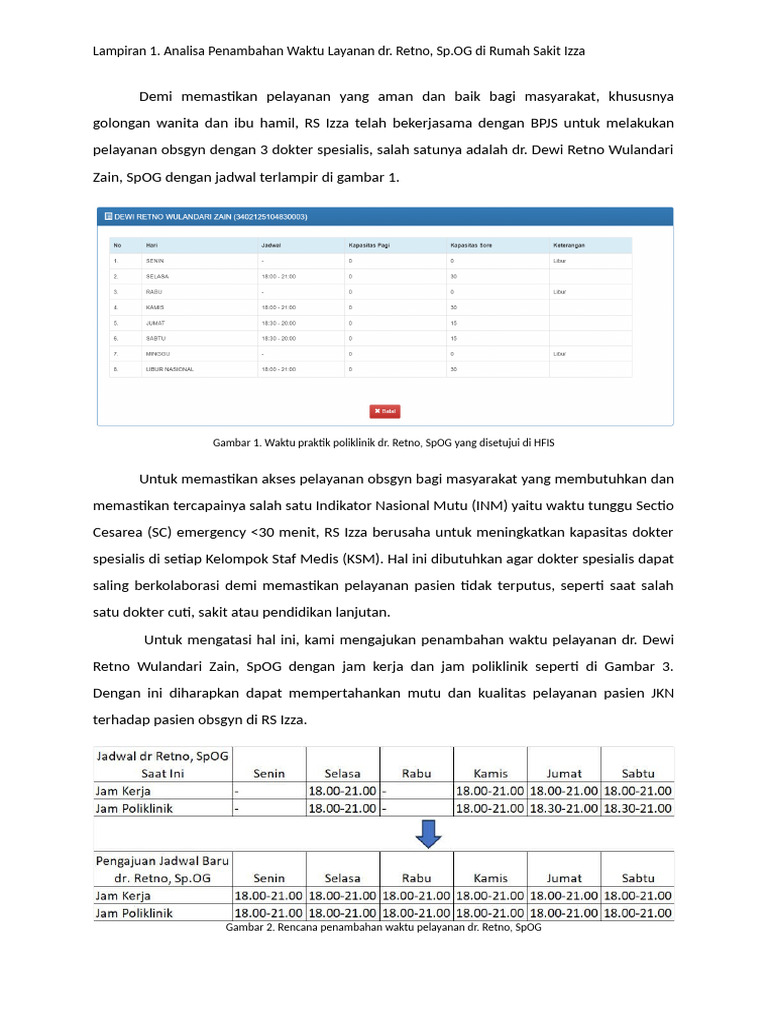 Lampiran Analisa Penambahan Waktu Layanan Dokter Spesialis Obsgyn Di Rumah Sakit Izza | PDF