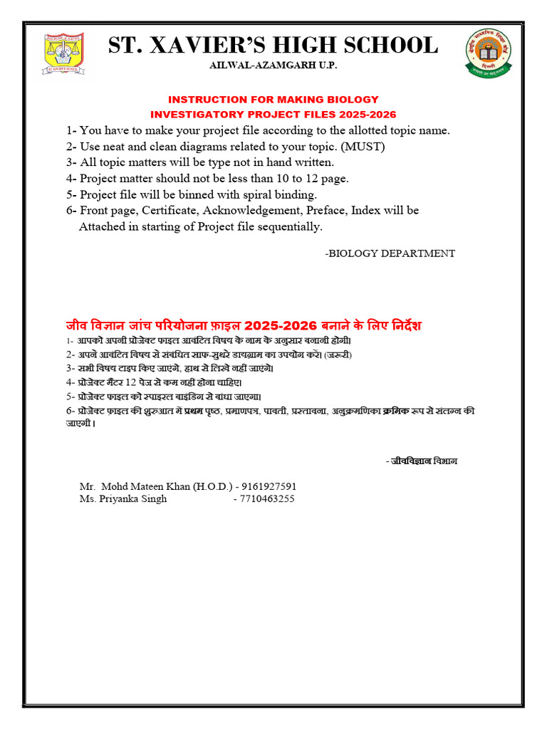 Instruction For Making Investigatory Project File. | PDF