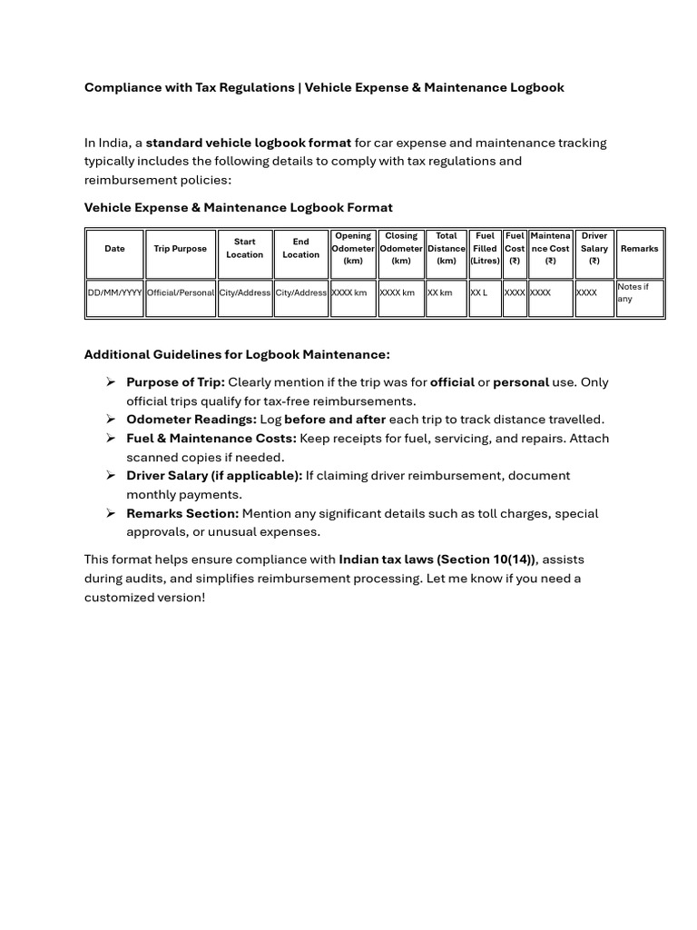 Vehicle Expense & Maintenance Logbook | PDF