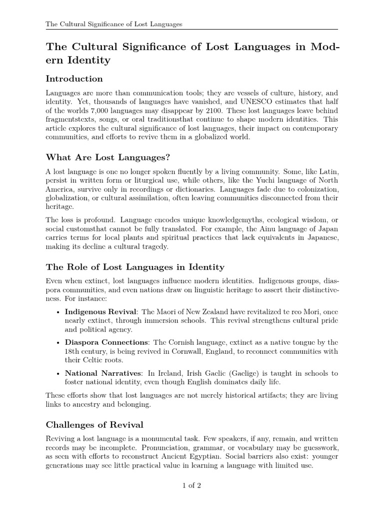 Cultural Impact of Reviving Lost Languages | PDF | Cultural ...