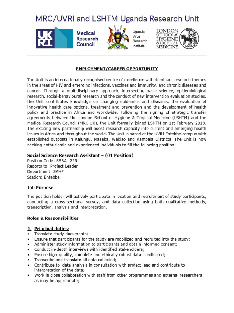 Social Science Research Assistant Schisto - Advert | PDF | Science