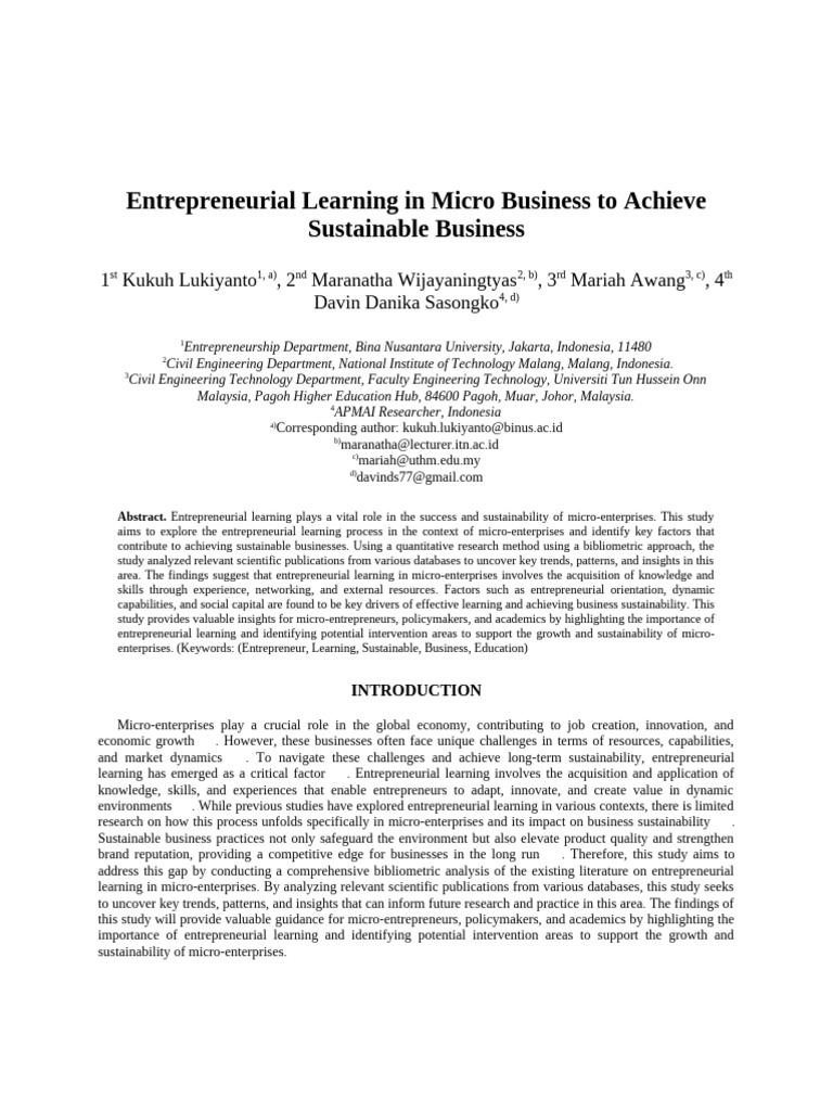 Entrepreneurial Learning for Micro Business Sustainability | PDF ...
