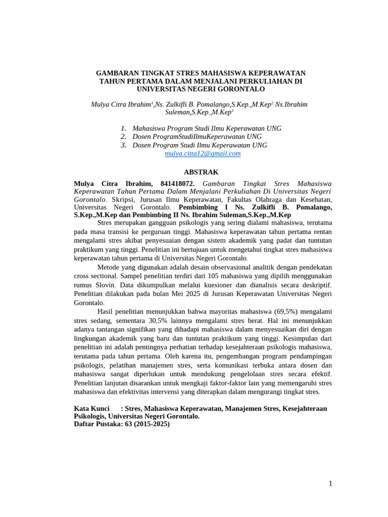Jurnal Gambaran Tingkat Stres Mahasiswa Keperawatan Tahun Pertama Dalam ...
