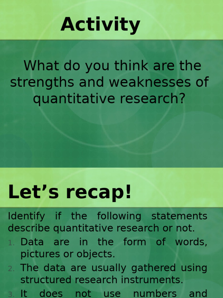 Strengths and Weaknesses of Quantitative Research | PDF | Quantitative ...