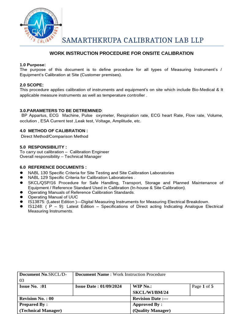 Onsite Calibration Procedure Guide | PDF | Calibration | Instrumentation