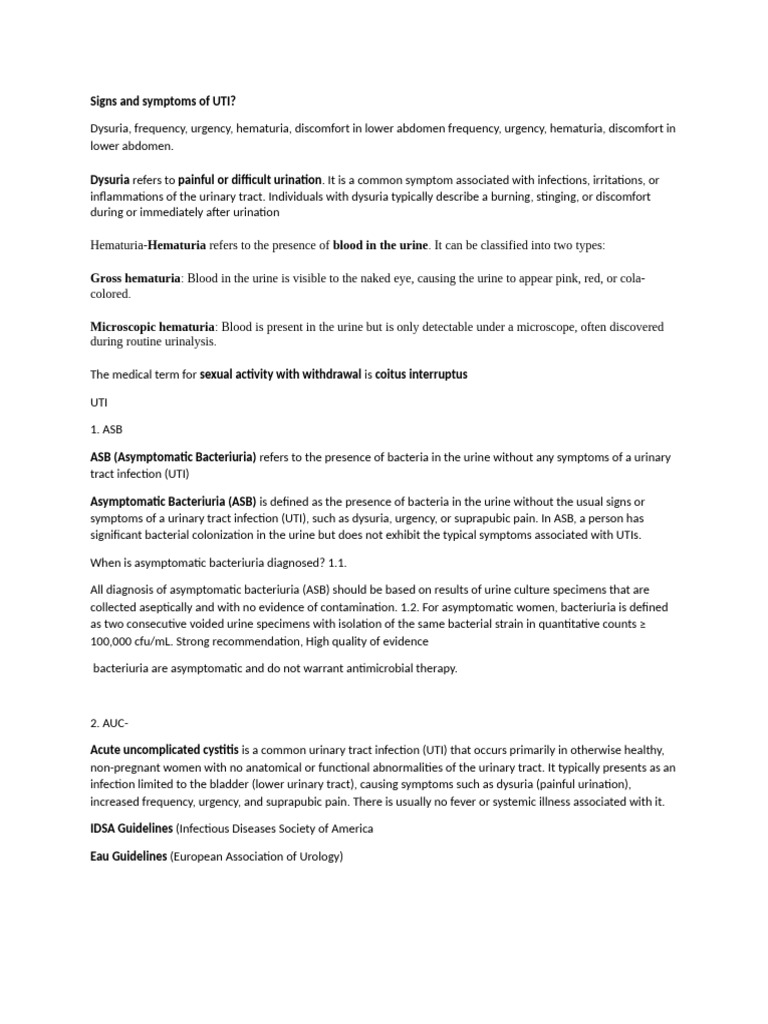 UTI Symptoms and Diagnosis Guide | PDF | Urinary Tract Infection ...