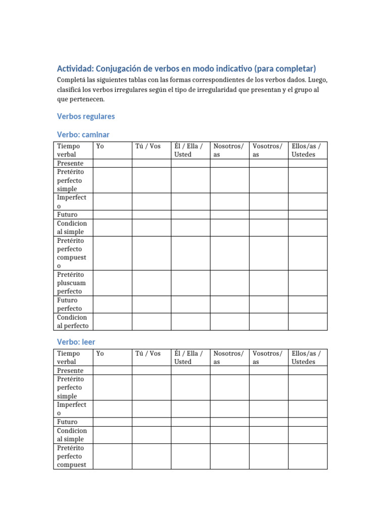 Actividad Conjugación para Completar | PDF | Verbo | Gramática