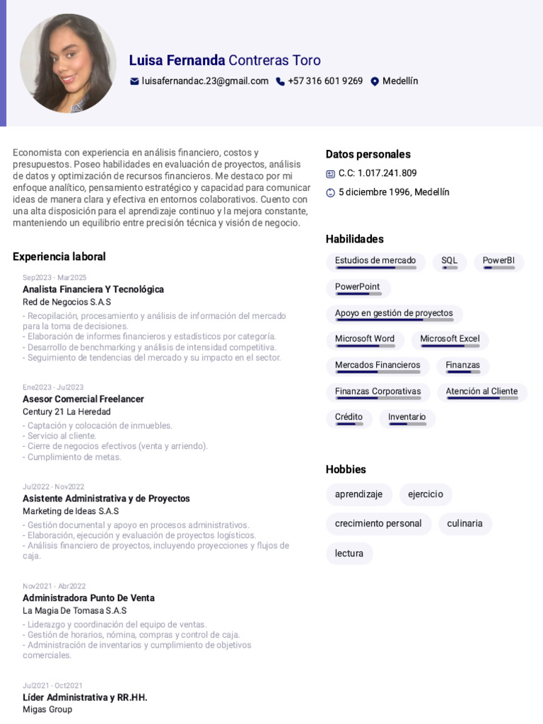CV Luisa Contreras 2025 | PDF | Economista | Negocios económicos