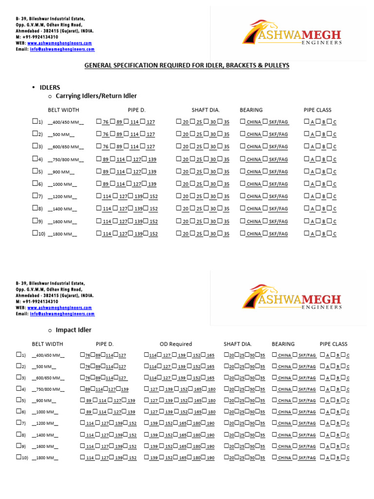 General Specification Required For Idler-1 | PDF