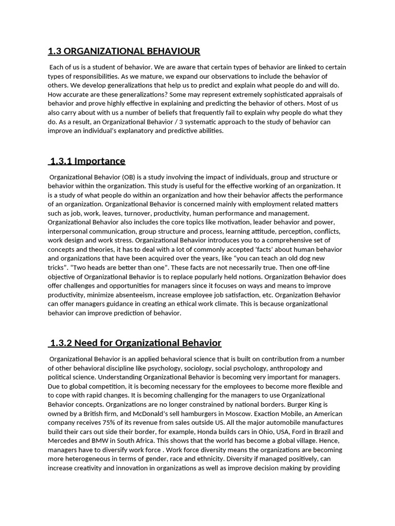 Organizational Behavior Pdf Organizational Behavior Behavior