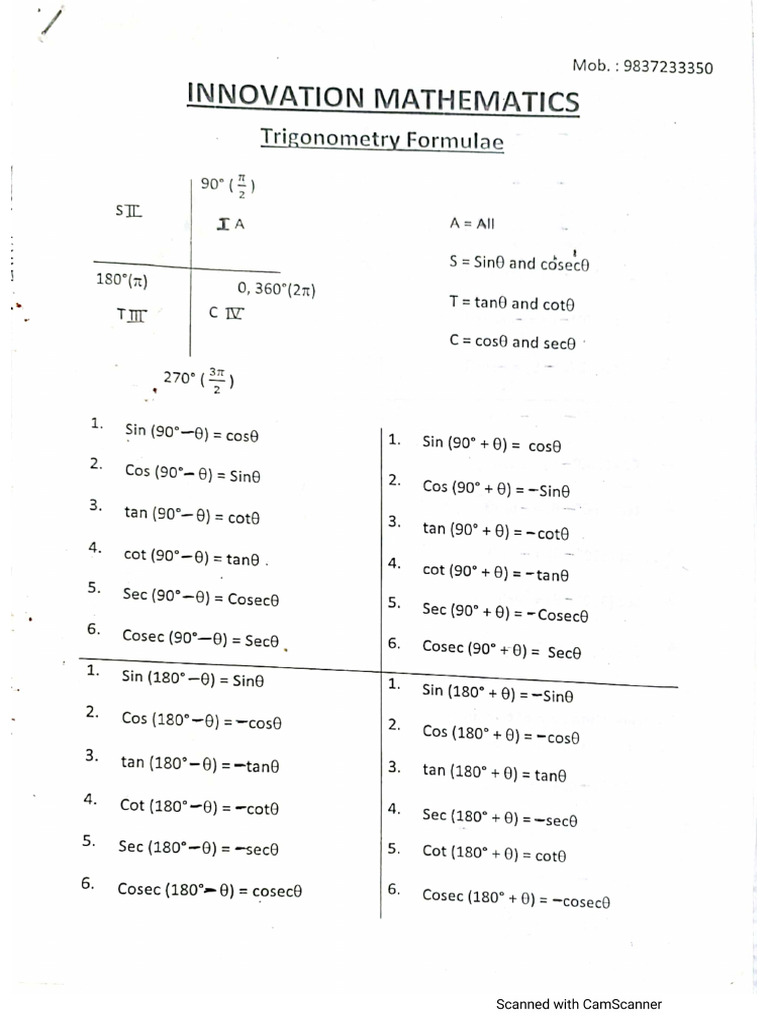 Trigonometry Formulas | PDF