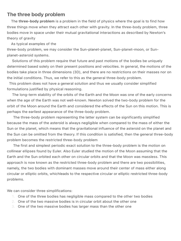 The Three Body Problem | PDF | Orbit | Mass