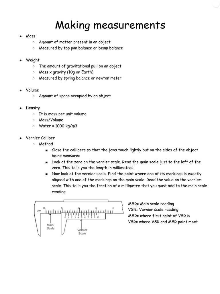Physics Notes About Measurements | PDF | Weighing Scale | Mass