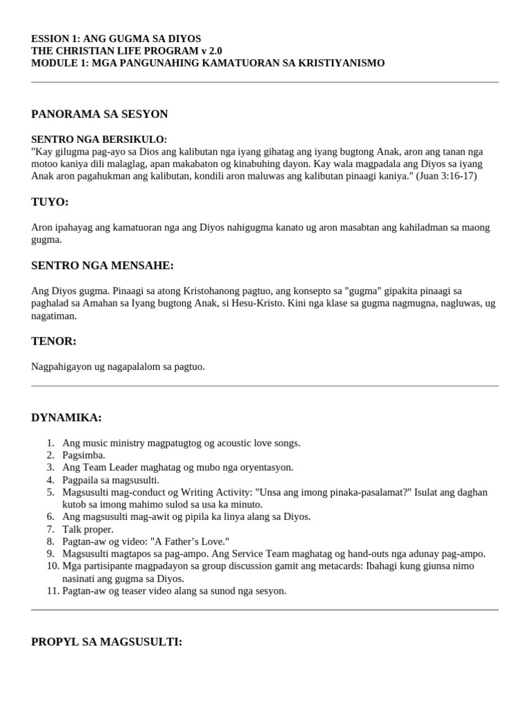Talk No. 1. Ang GUGMA Sa DIyos | PDF