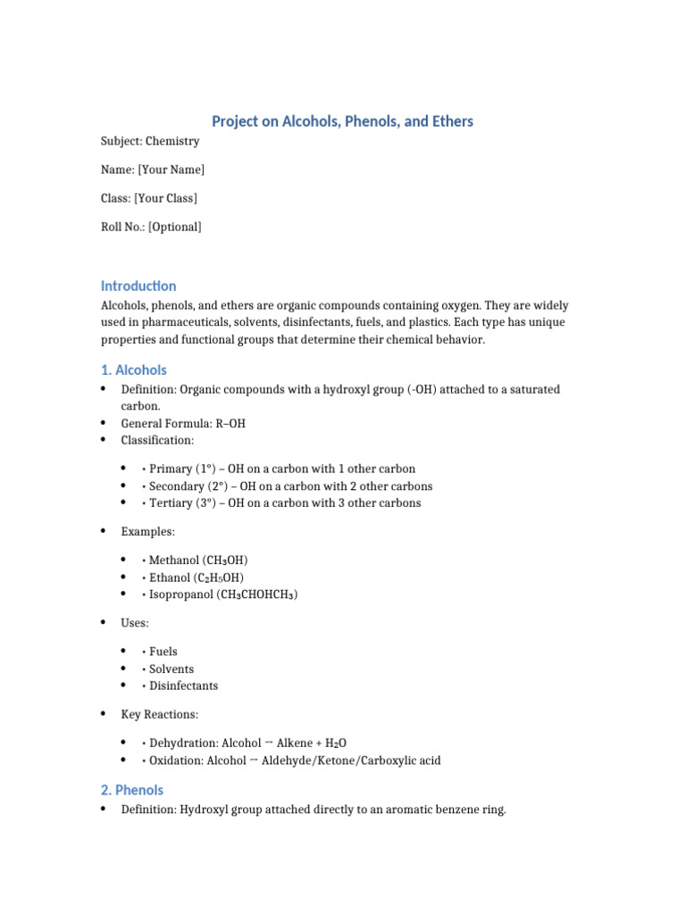 Alcohols, Phenols, and Ethers Overview | PDF